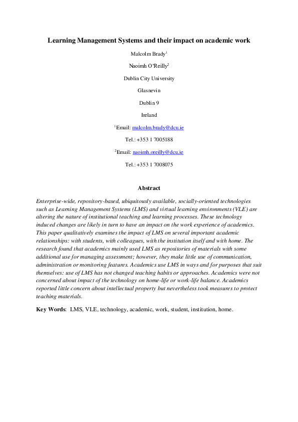 (PDF) Learning management systems and their impact on academic work