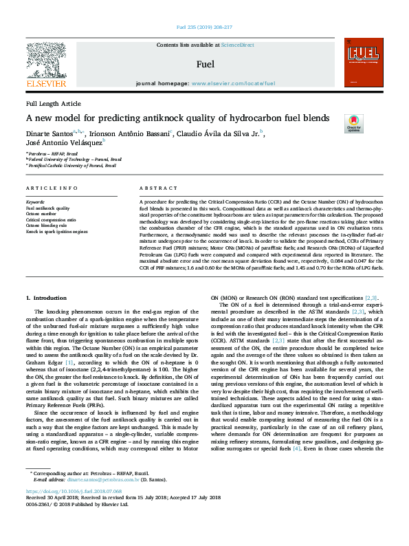 (PDF) A new model for predicting antiknock quality of hydrocarbon fuel ...