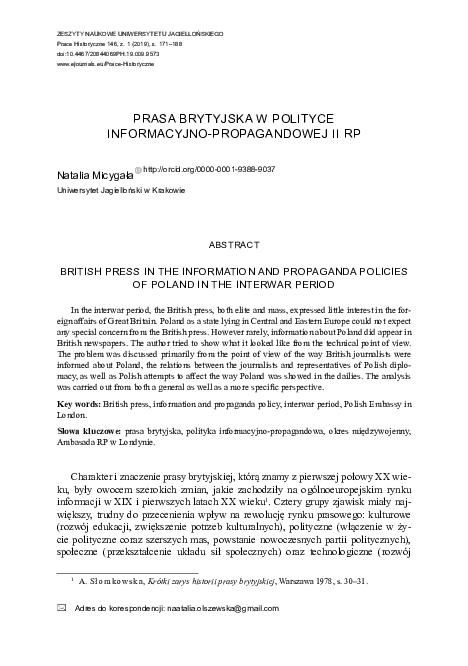 (PDF) Prasa brytyjska w polityce informacyjno-propagandowej II RP | Natalia Olszewska - Academia.edu