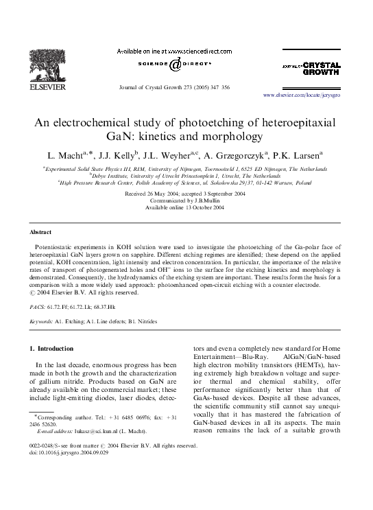 (PDF) An electrochemical study of photoetching of heteroepitaxial GaN: kinetics and morphology