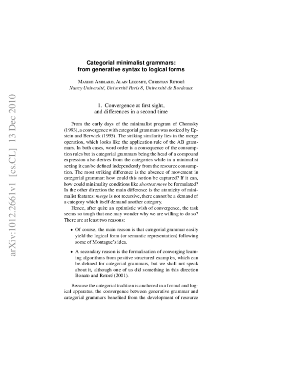 (PDF) Categorial Minimalist Grammar | Alain Lecomte - Academia.edu