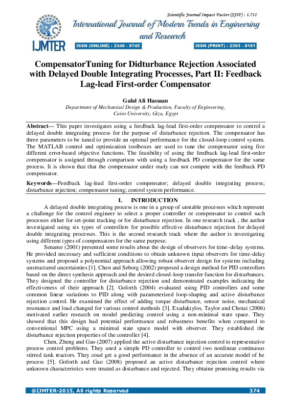(PDF) CompensatorTuning for Didturbance Rejection Associated with ...