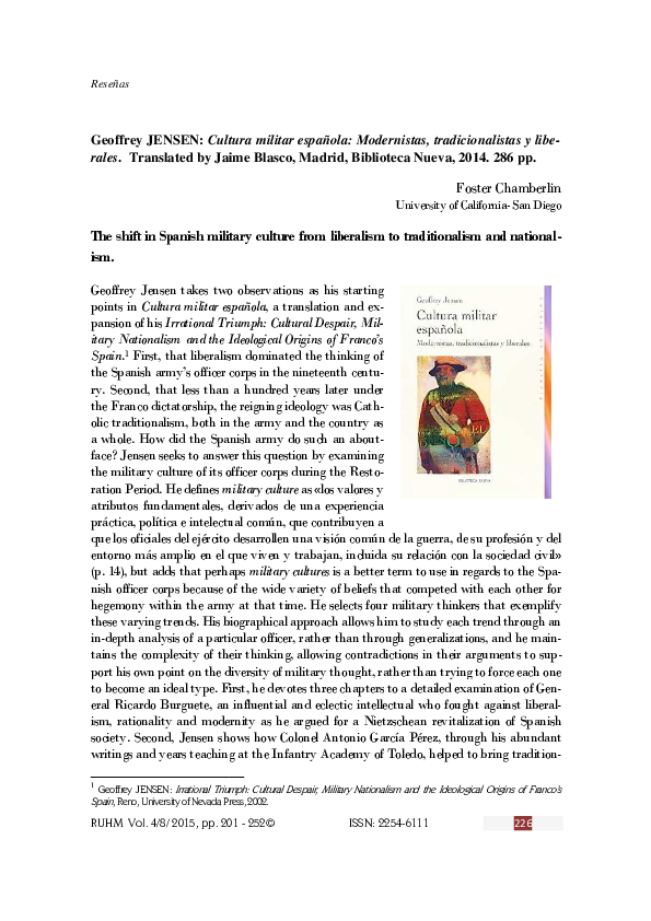 (PDF) Review of Geoffrey Jensen Cultura militar española