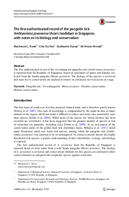 (PDF) The first authenticated record of the pangolin tick Amblyomma ...