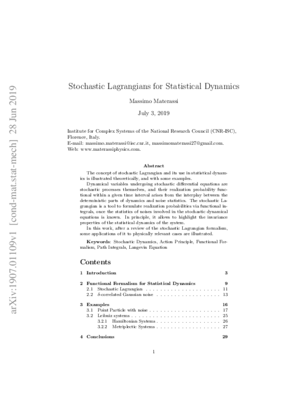(PDF) Stochastic Lagrangians for noisy dynamics
