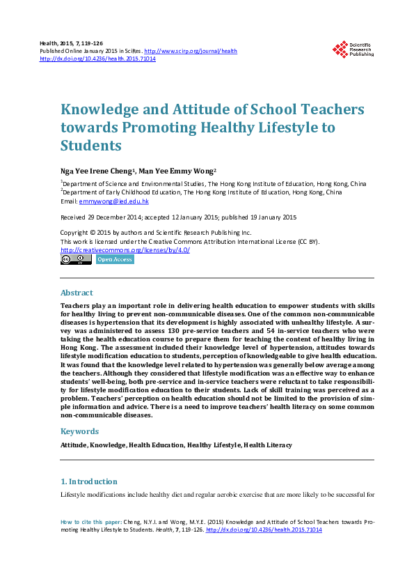 (PDF) Knowledge and Attitude of School Teachers towards Promoting ...