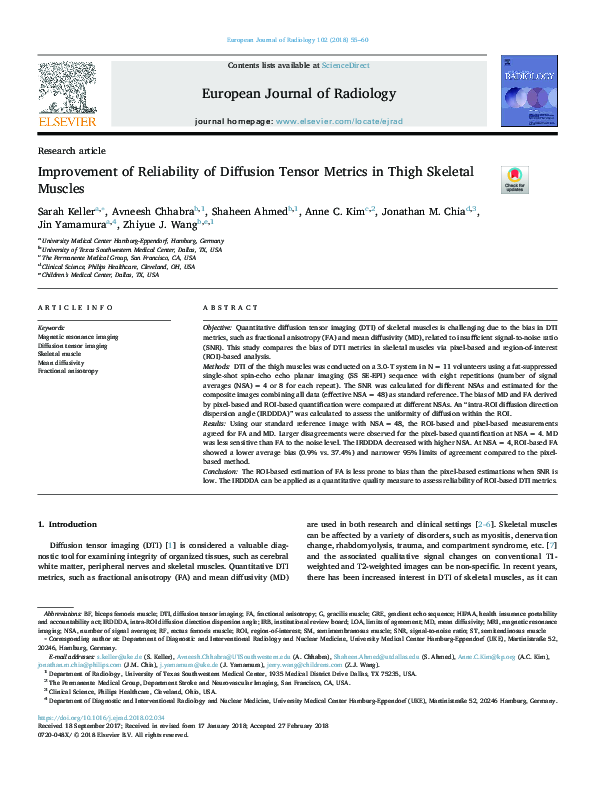 (PDF) Improvement of Reliability of Diffusion Tensor Metrics in Thigh Skeletal Muscles
