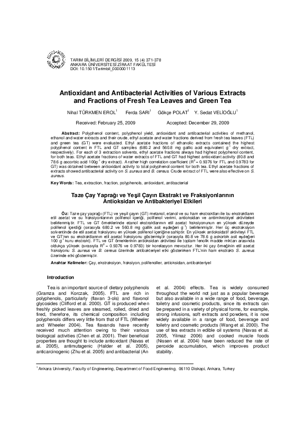 (PDF) Antioxidant and Antibacterial Activities of Various Extracts and Fractions of Fresh Tea ...