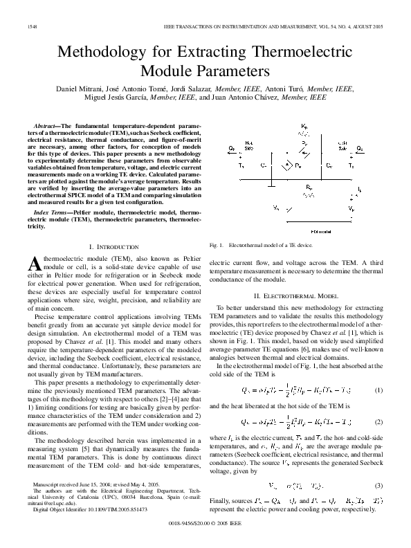 (PDF) Methodology for Extracting Thermoelectric Module Parameters