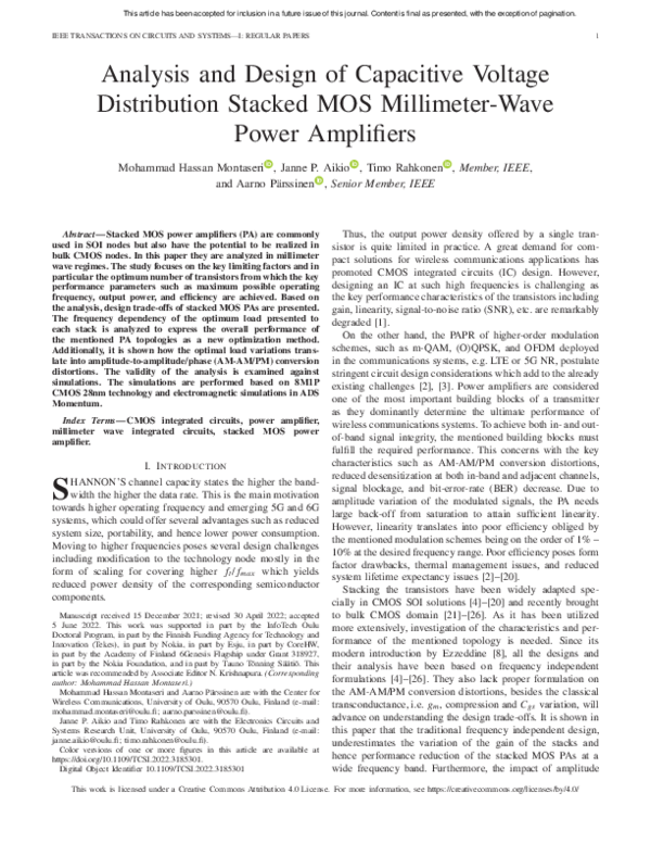 (PDF) Analysis and Design of Capacitive Voltage Distribution Stacked MOS Millimeter-Wave Power ...