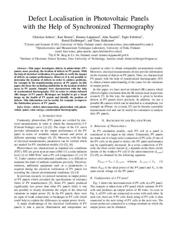 (PDF) Defect localisation in photovoltaic panels with the help of ...