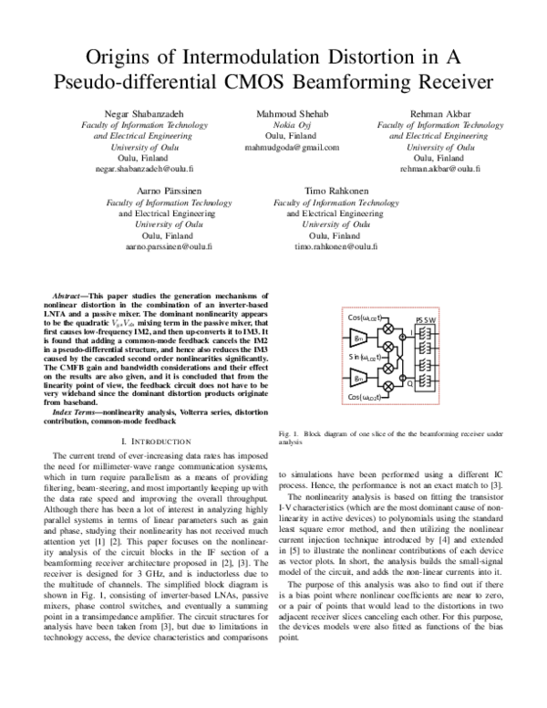 Pdf Origins Of Intermodulation Distortion In A Pseudo Differential