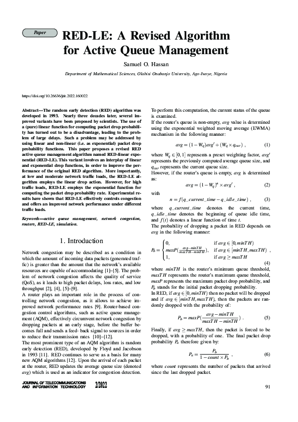 (PDF) RED-LE: A Revised Algorithm for Active Queue Management
