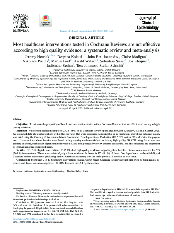 (PDF) Most healthcare interventions tested in Cochrane Reviews are not ...