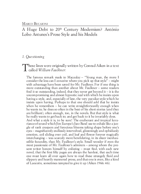 (PDF) A huge debt to 20th century Modernism? António Lobo Antunes’s ...