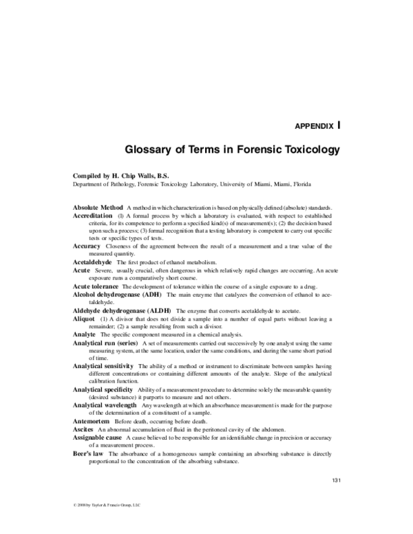 (PDF) Glossary of Terms in Forensic Toxicology