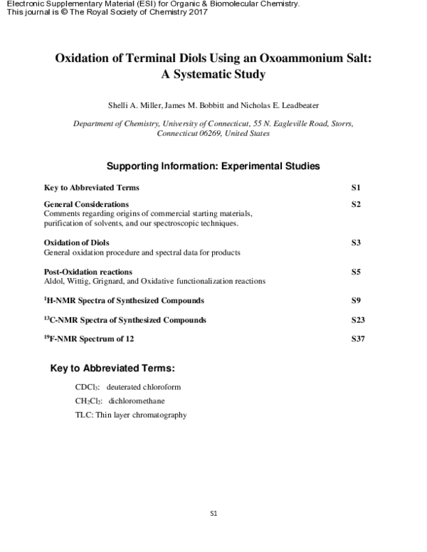 (PDF) Oxidation of terminal diols using an oxoammonium salt: a ...