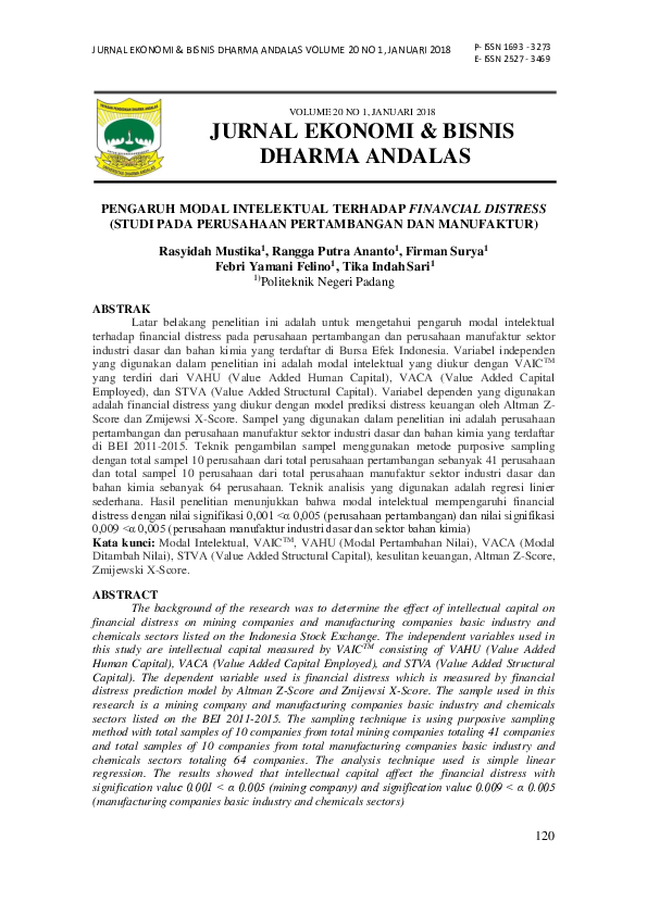 (PDF) PENGARUH MODAL INTELEKTUAL TERHADAP FINANCIAL DISTRESS(Pada Perusahaan Manufaktur Sektor ...