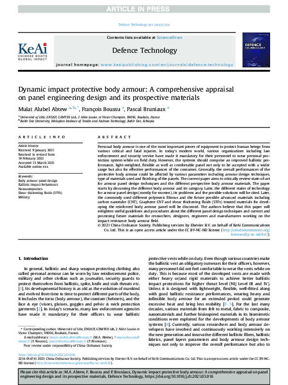 (PDF) Dynamic impact protective body armour: A comprehensive appraisal ...