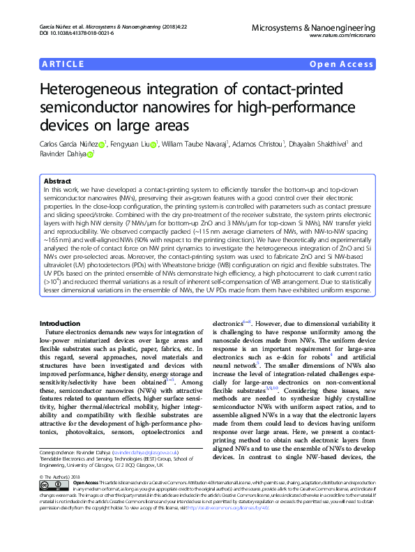 (PDF) Heterogeneous integration of contact-printed semiconductor nanowires for high-performance ...