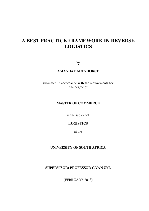 (PDF) A BEST PRACTICE FRAMEWORK IN REVERSE LOGISTICS | Amanda Badenhorst - Academia.edu