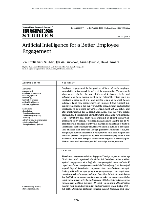 (PDF) Artificial Intelligence for a Better Employee Engagement