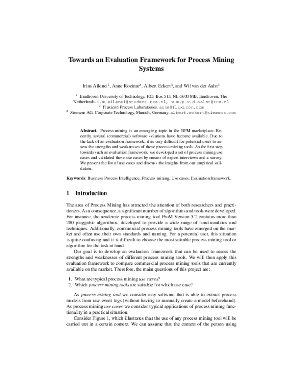 (PDF) Towards an Evaluation Framework for Process Mining Systems