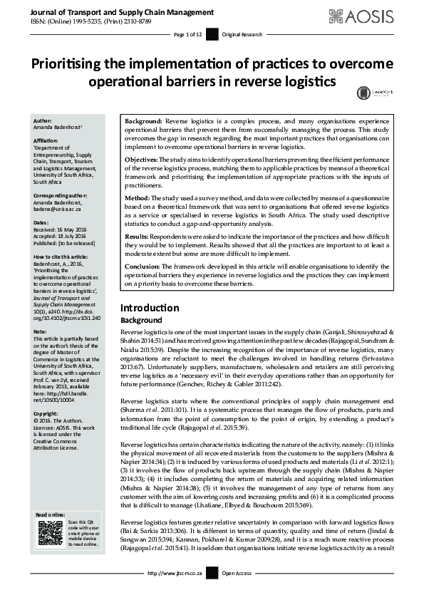 (PDF) Prioritising the implementation of practices to overcome ...