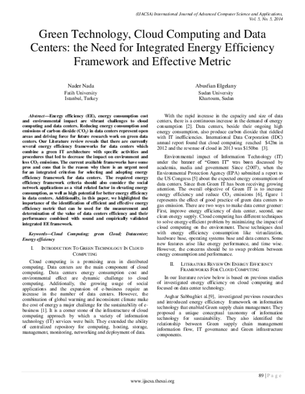 (PDF) Green Technology, Cloud Computing and Data Centers: the Need for ...