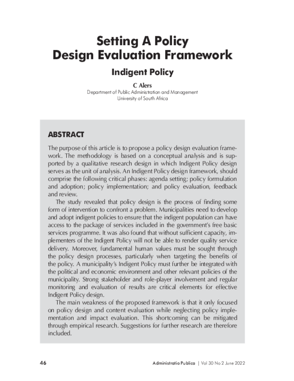(PDF) Setting A Policy Design Evaluation Framework Indigent Policy