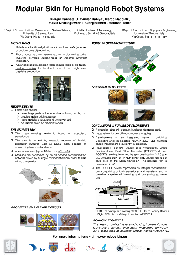 (PDF) Modular skin for humanoid robot systems