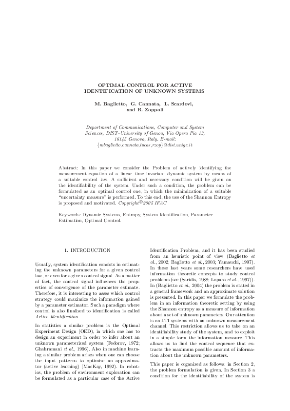 (PDF) Optimal control for active identification of unknown systems