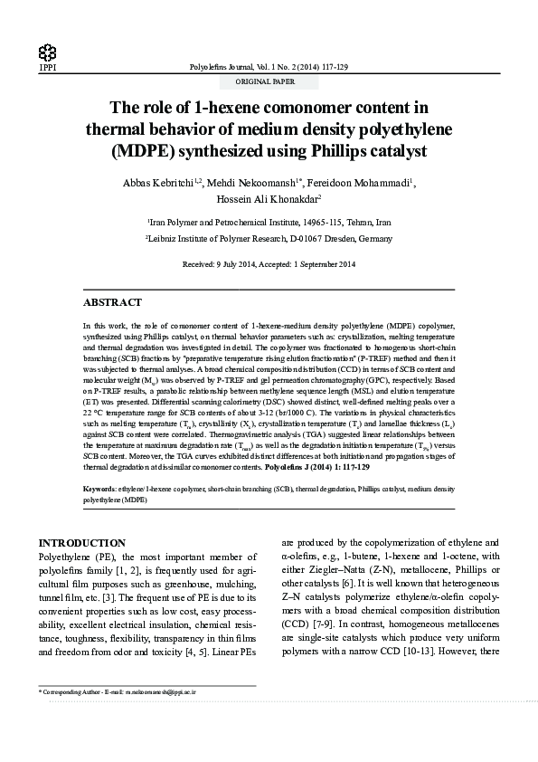 (PDF) The role of 1-hexene comonomer content in thermal behavior of ...