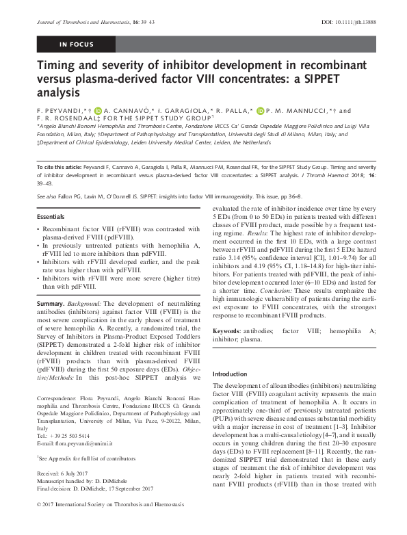 (PDF) Timing and severity of inhibitor development in recombinant ...