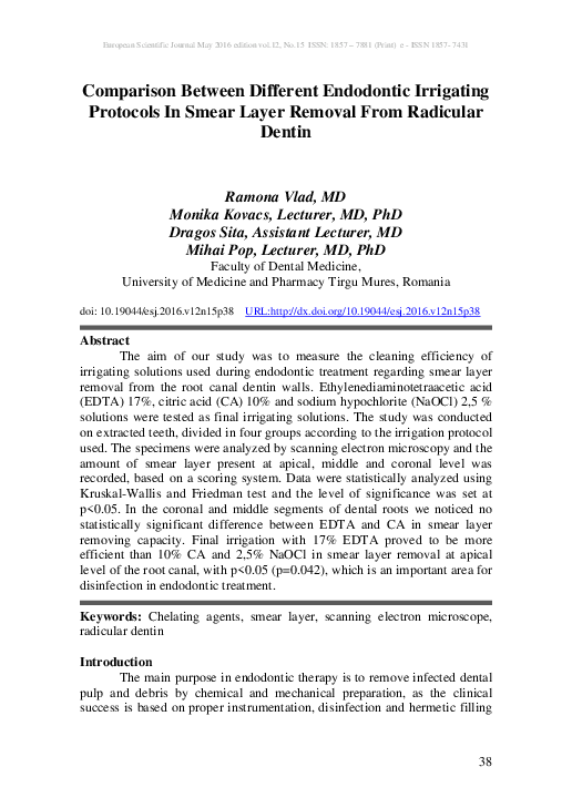 Pdf Comparison Between Different Endodontic Irrigating Protocols In