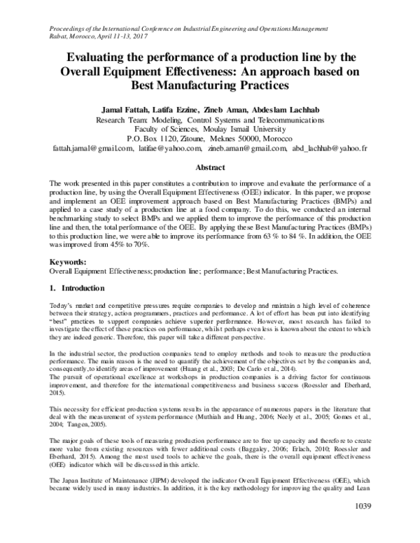 (PDF) Evaluating the Performance of a Production Line by the Overall ...