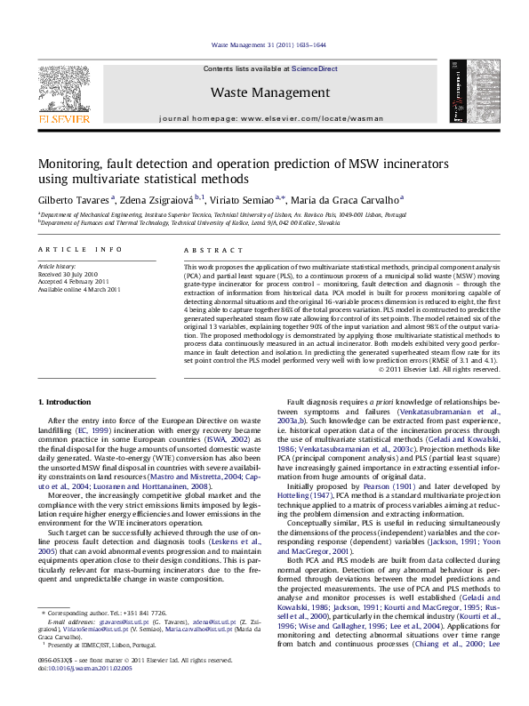 (PDF) Monitoring, fault detection and operation prediction of MSW incinerators using ...