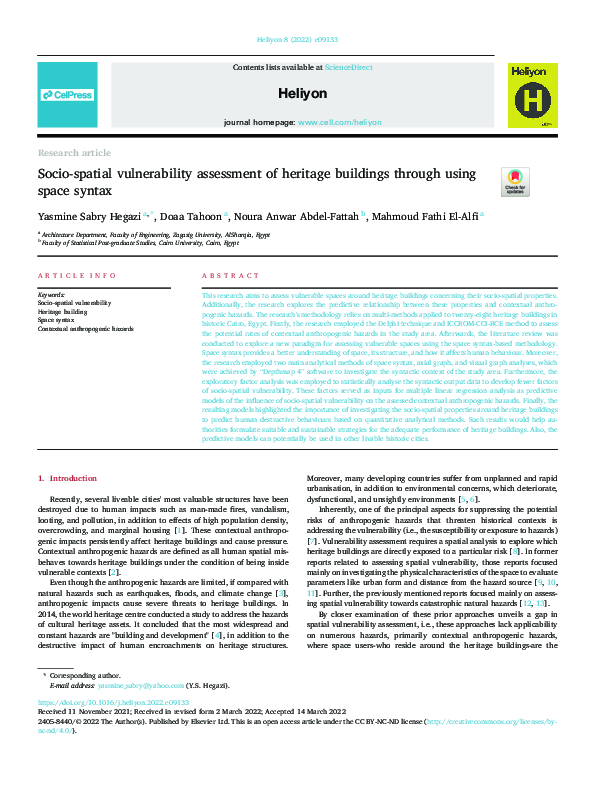 (PDF) Socio-Spatial Vulnerability Assessment of Heritage Buildings through Using Space Syntax