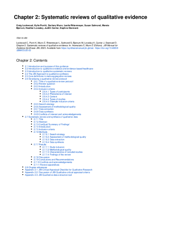 (PDF) Chapter 2: Systematic Reviews of Qualitative Evidence