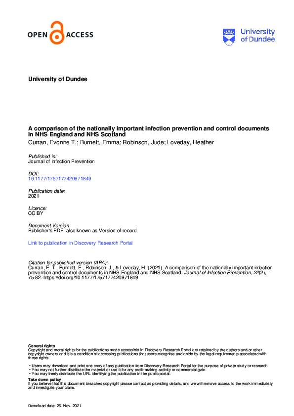 (PDF) A comparison of the nationally important infection prevention and ...