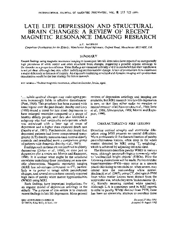 (PDF) Late life depression and structural brain changes: A review of ...