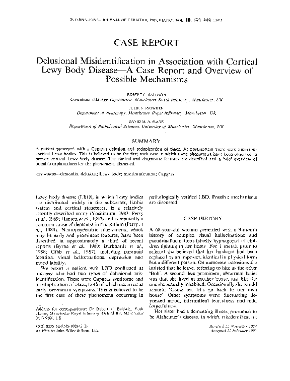 (PDF) Delusional misidentification in association with cortical lewy ...