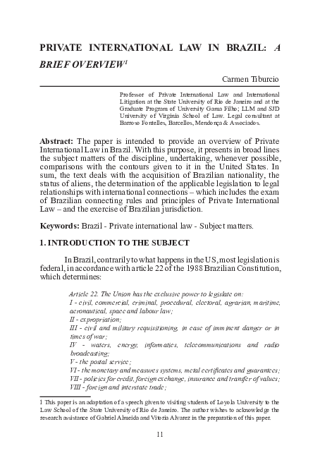 (PDF) Private International Law in Brazil: A Brief Overview