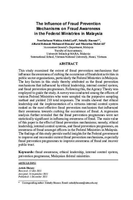 (PDF) The Influence of Fraud Prevention Mechanisms on Fraud Awareness ...