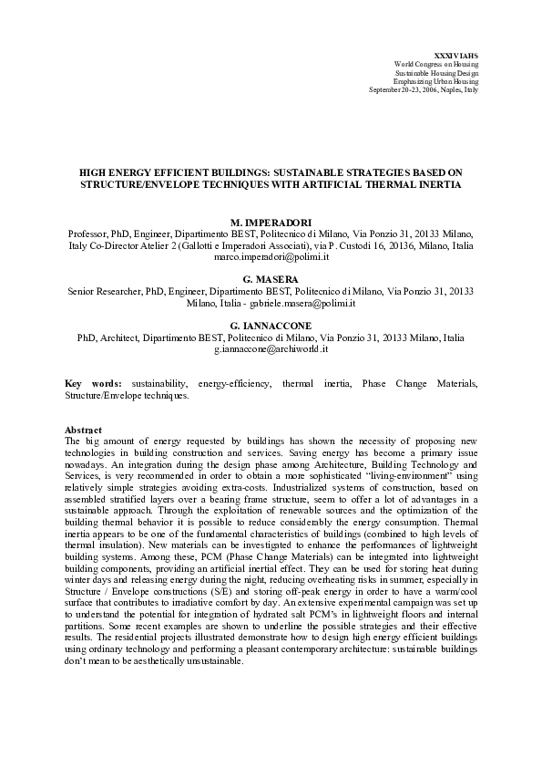 (PDF) High energy efficient buildings: sustainable strategies based on ...