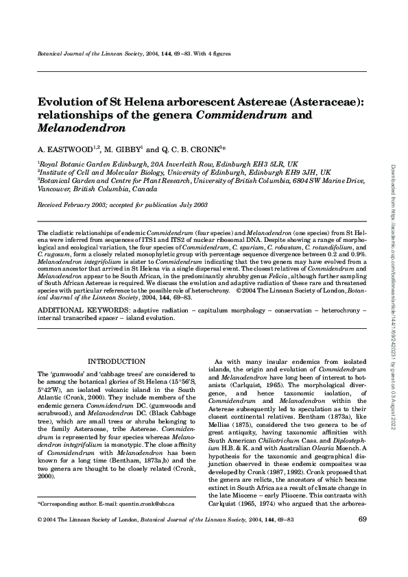 (PDF) Evolution of St Helena arborescent Astereae (Asteraceae ...
