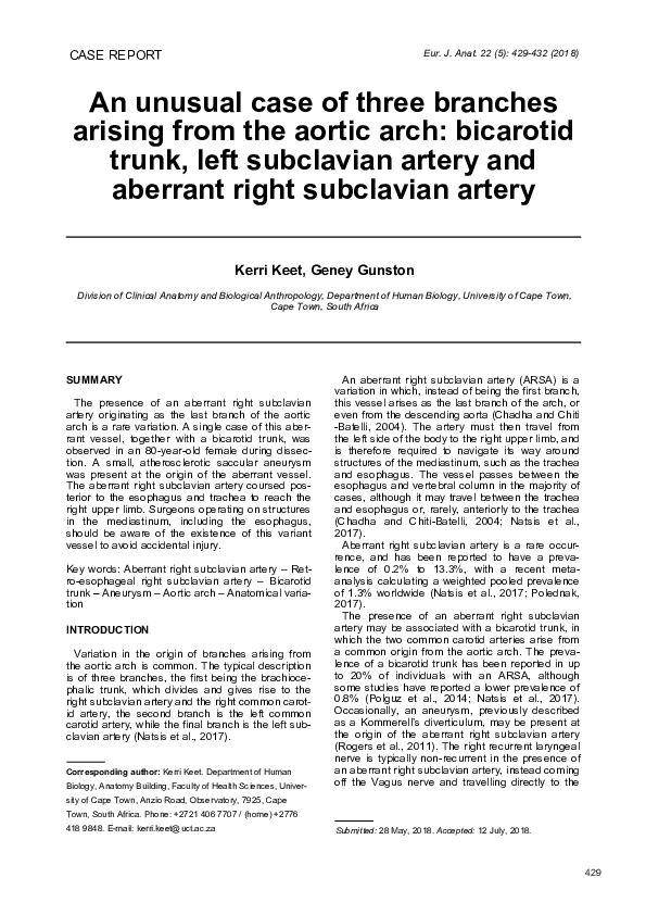 (PDF) An unusual case of three branches arising from the aortic arch ...