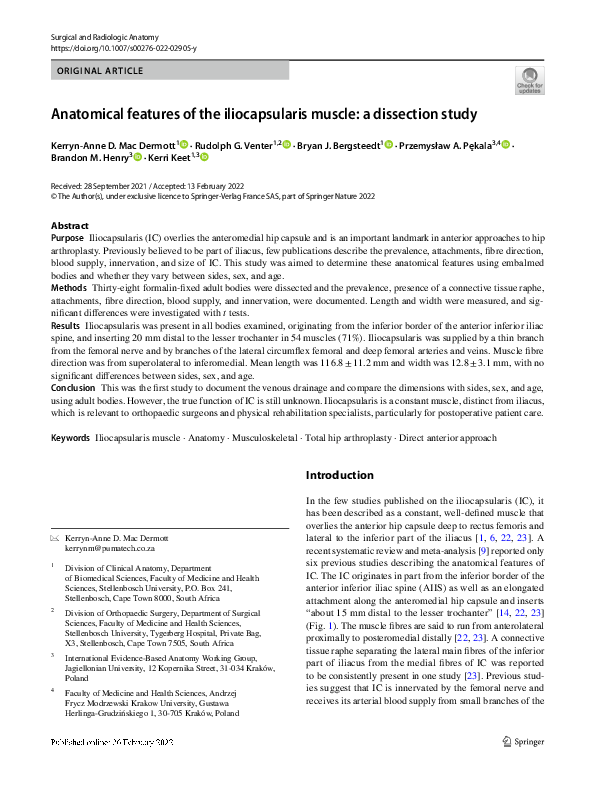 (PDF) Anatomical features of the iliocapsularis muscle: a dissection study