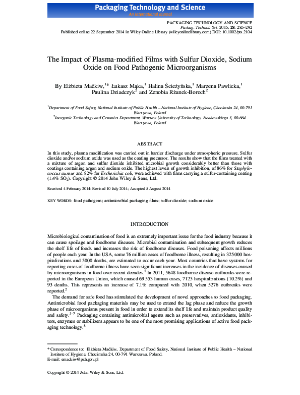 (PDF) The Impact of Plasma-modified Films with Sulfur Dioxide, Sodium ...