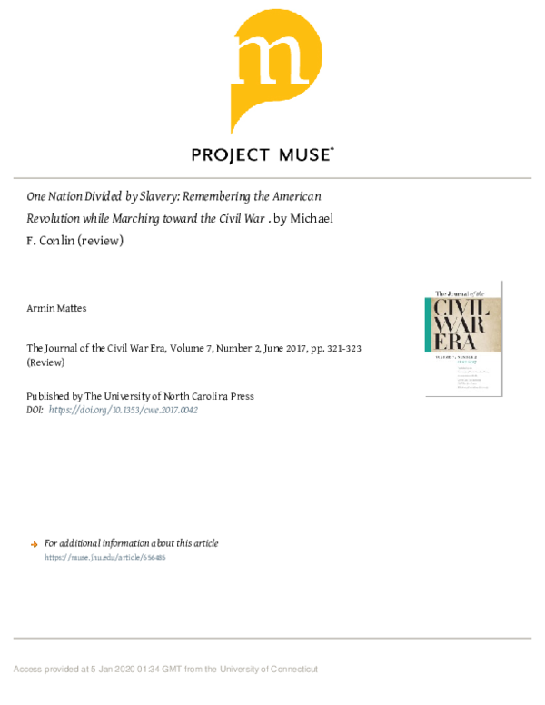 (PDF) One Nation Divided by Slavery: Remembering the American ...